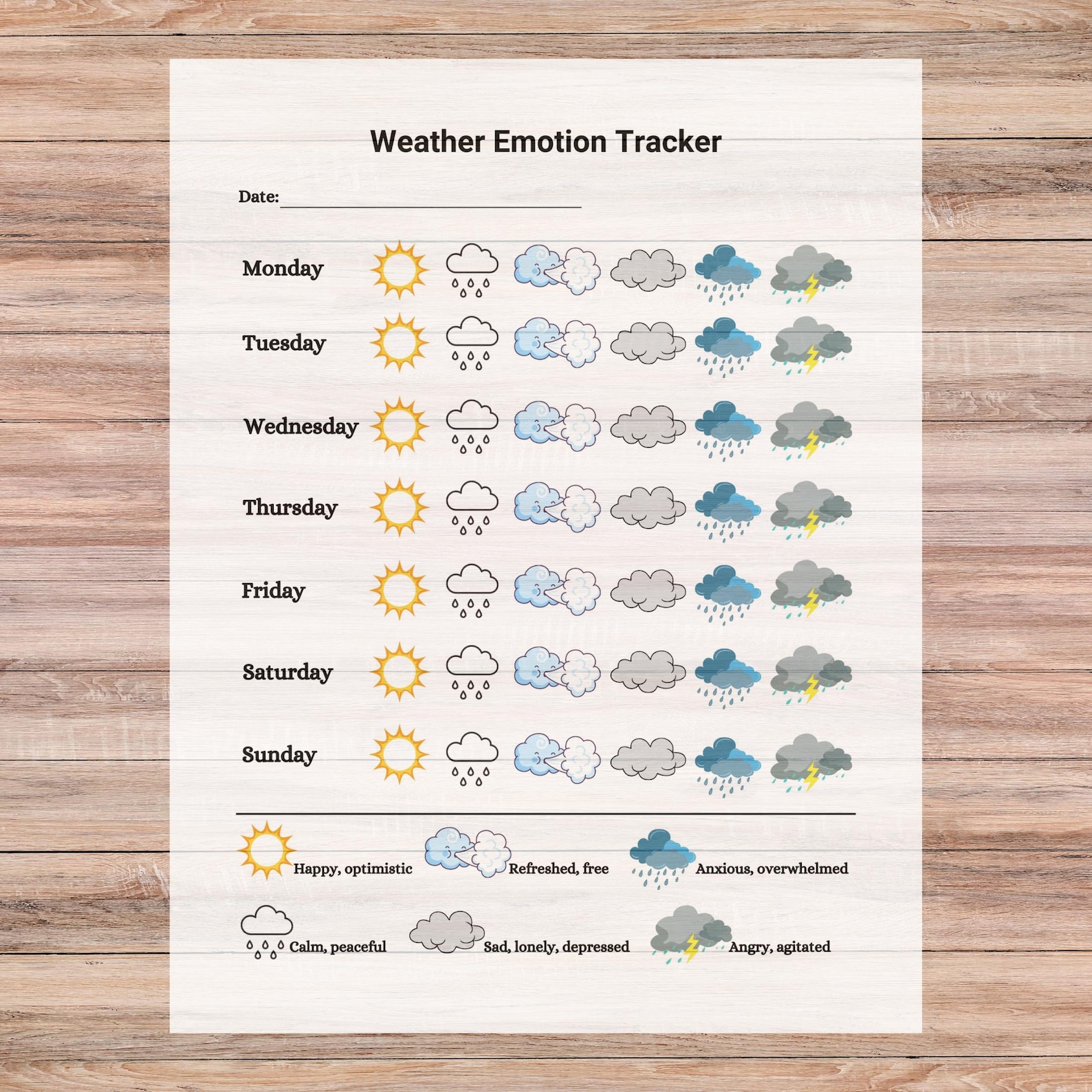Weather Mood Tracker Printable: Daily Emotion Journal (PDF Download) - Etsy