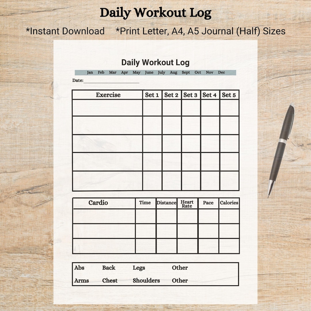 WITH FREE GIFT - Daily Workout Log – Printable Exercise Tracker for ...