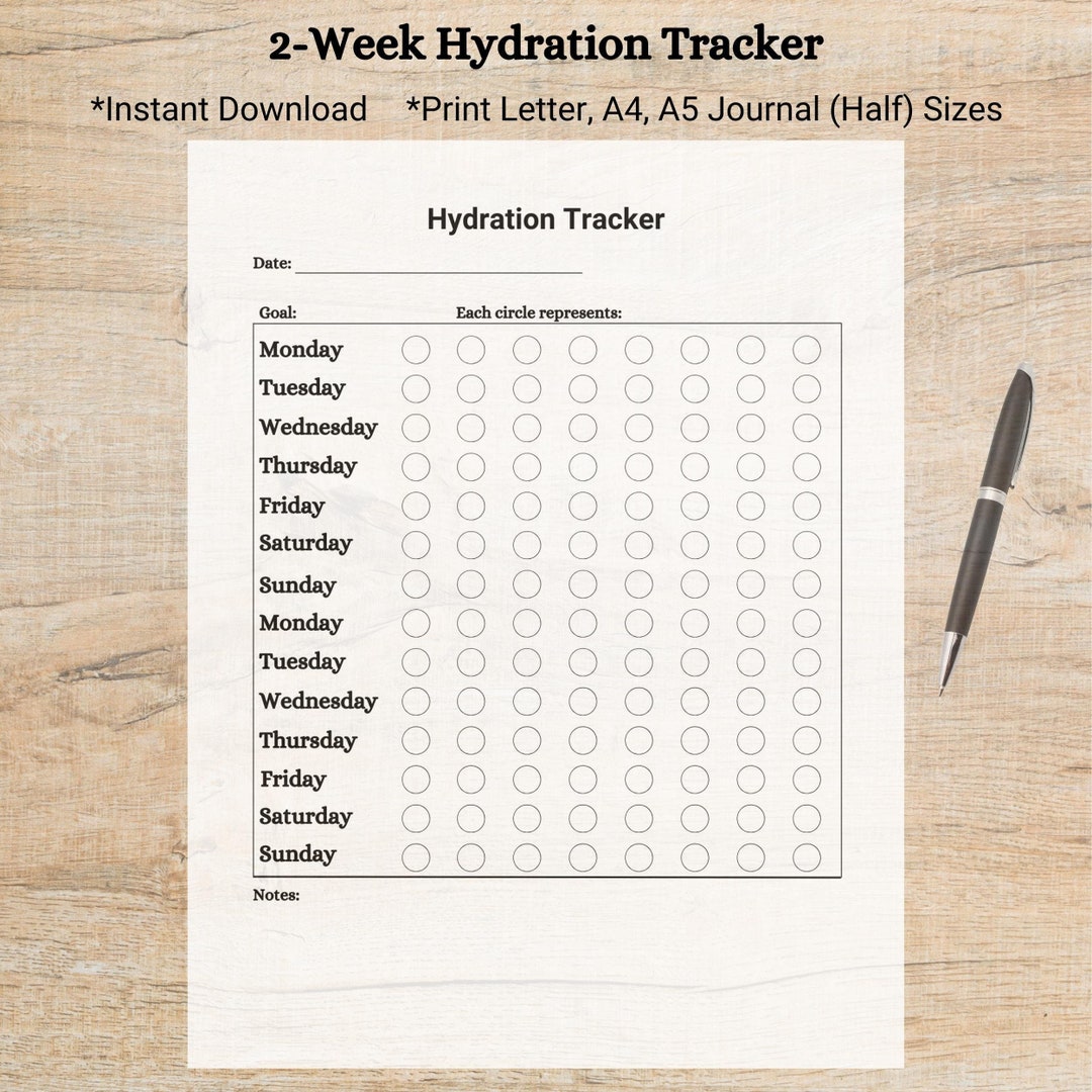2-week Hydration Tracker: Printable Water Intake Chart (digital ...