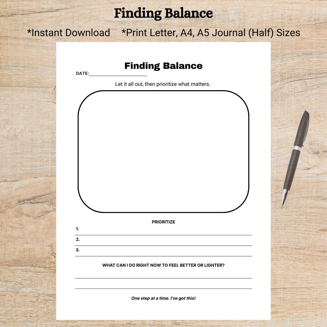 Finding Balance Worksheet: Mindfulness & Life Clarity With Affirmation ...