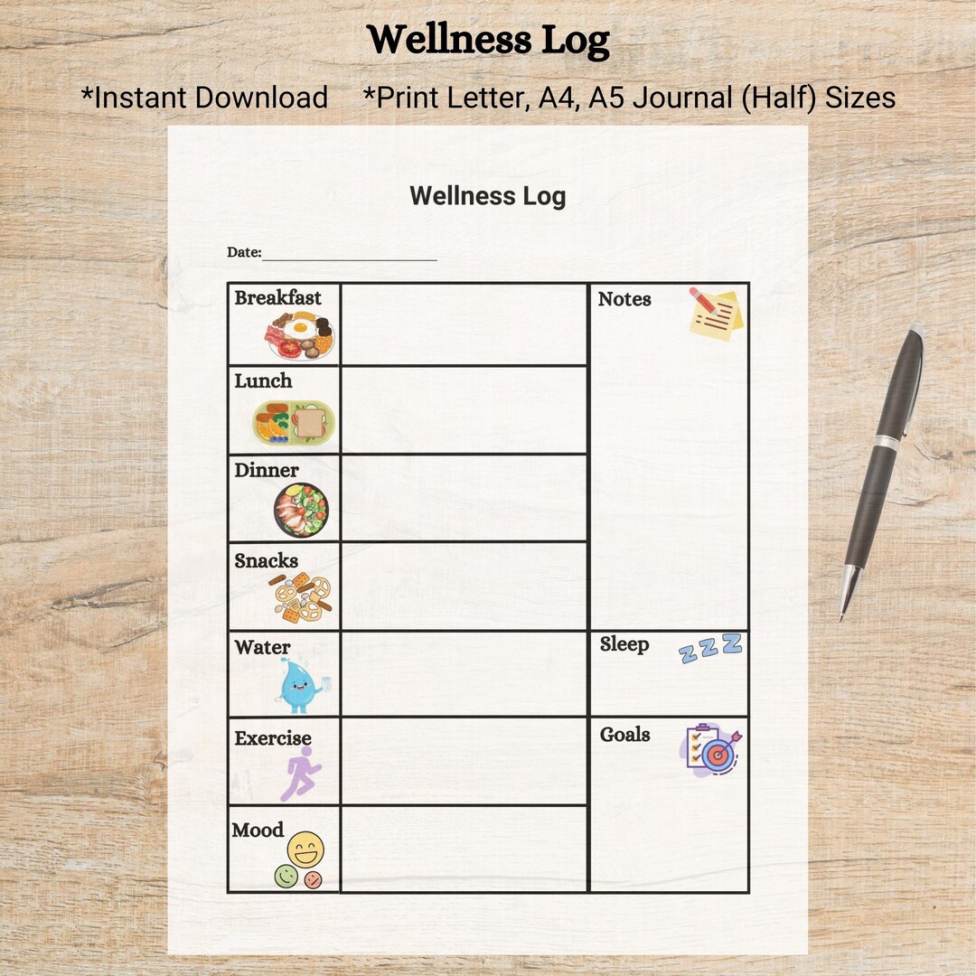 WITH FREE GIFT - All-in-one Wellness Log – Printable Journal for Food ...