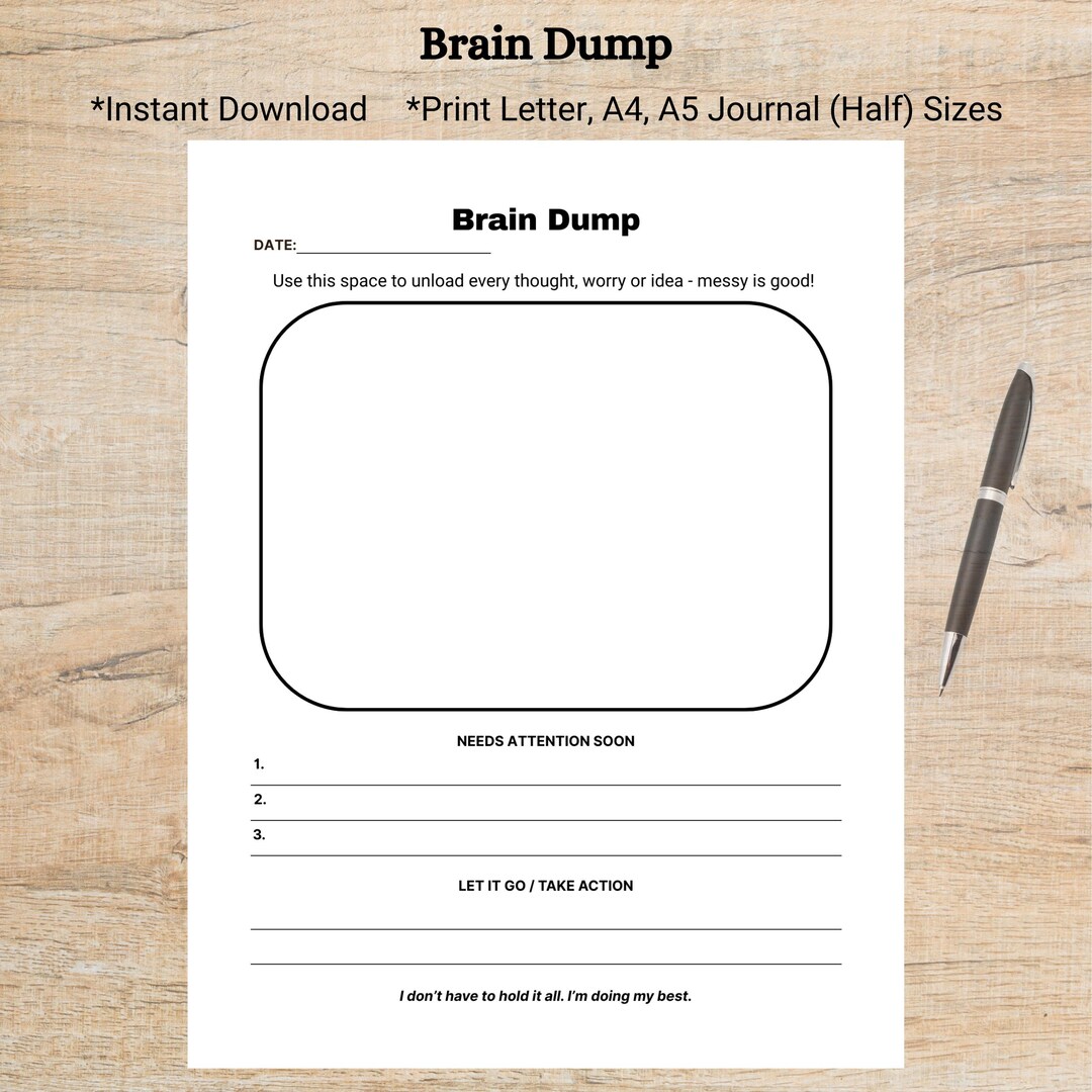 Brain Dump Worksheet: Mind Declutter Printable With Affirmation ...