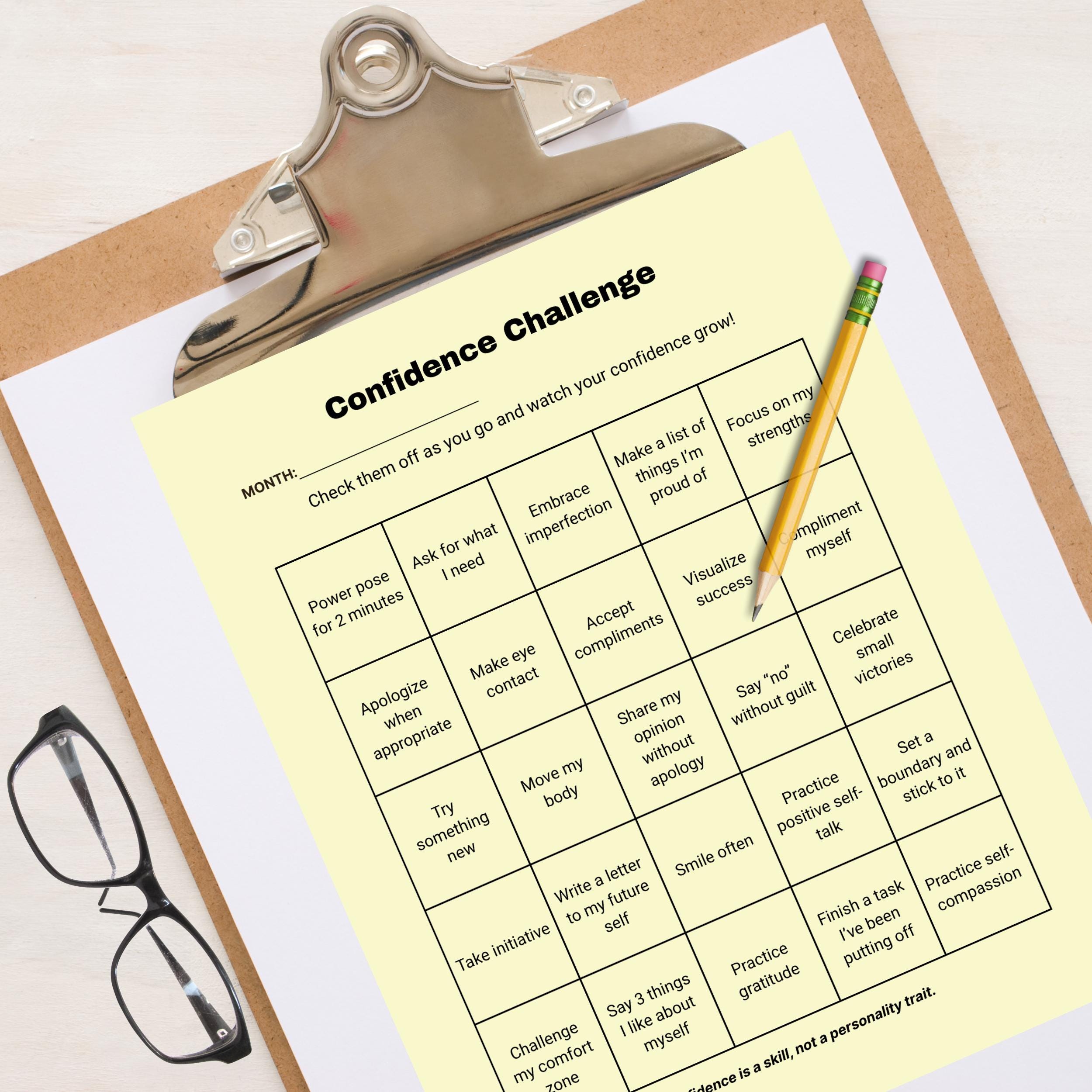Confidence Challenge Printable Bingo Card – Self Esteem Worksheet ...