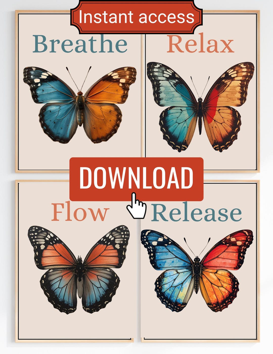 Butterfly Affirmation Printable Set, Breathe Release Relax Flow, Calm ...
