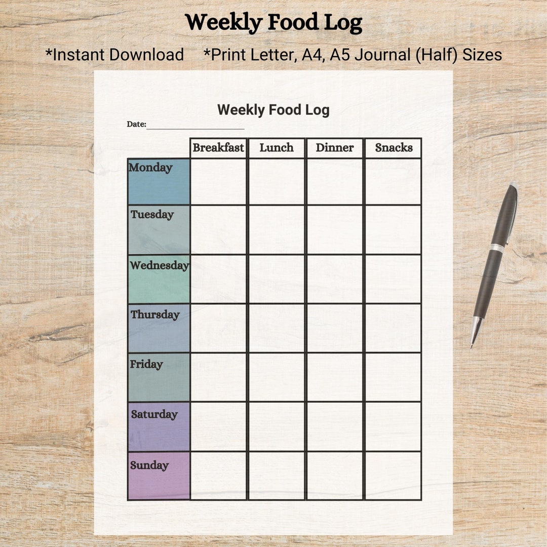 Weekly Food Log: Printable Meal Planner (digital Download) - Etsy