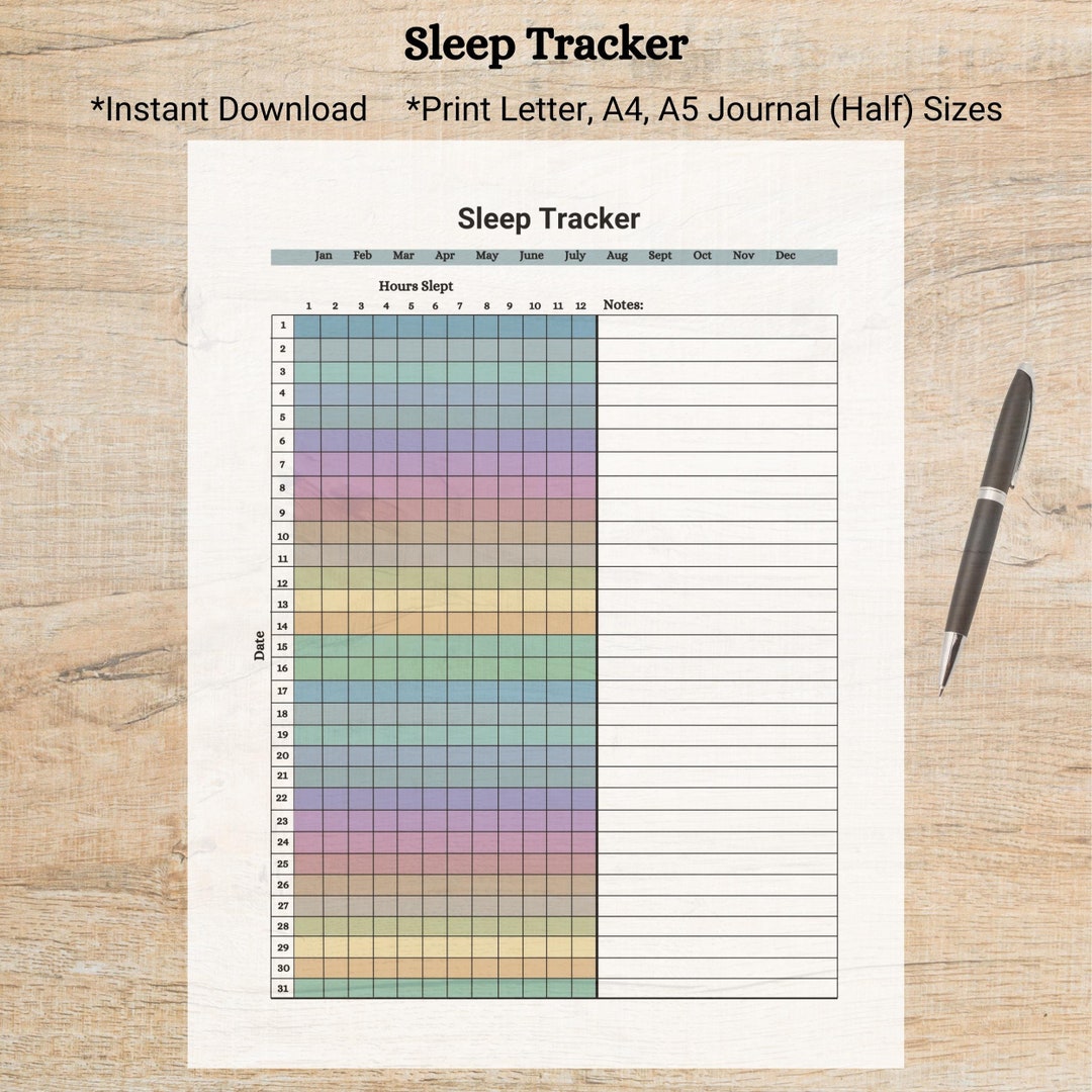 Printable Sleep Tracker With Notes: Visual Monthly & Yearly Log ...