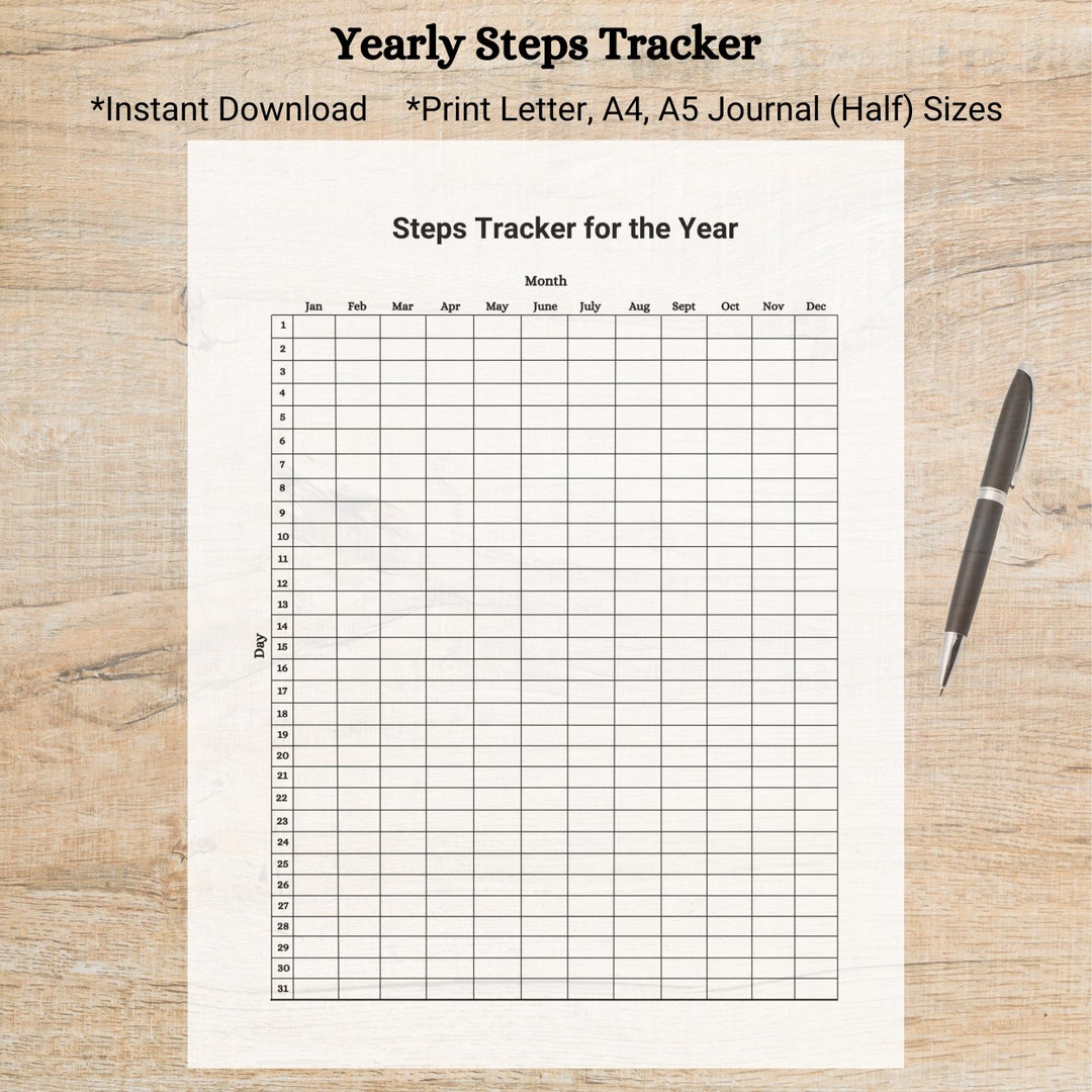 Yearly Steps Tracker Printable: Fitness Goal Tracker (digital Download ...