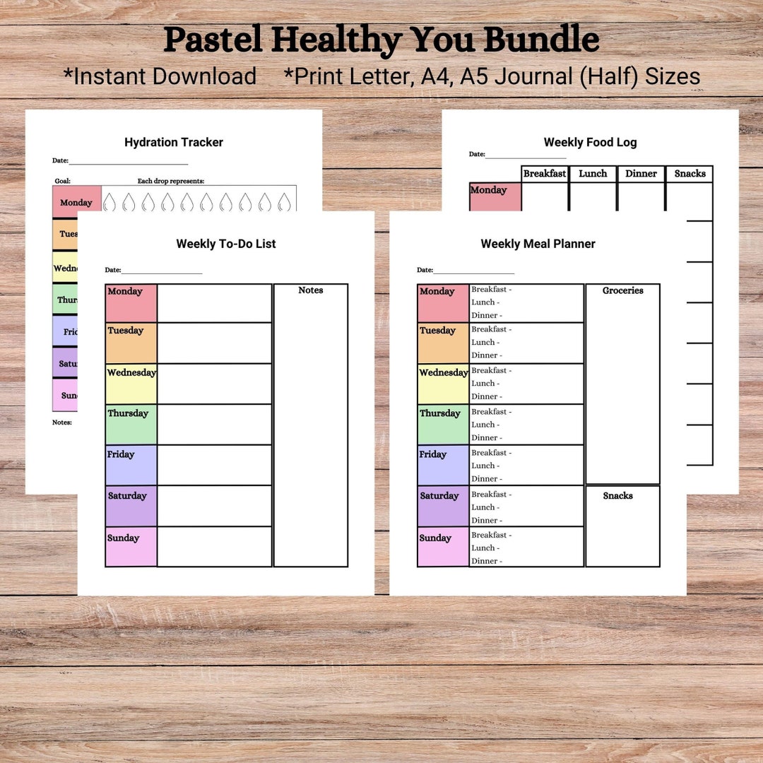 Pastel Wellness Tracker Bundle: Health & Fitness Planner (digital ...