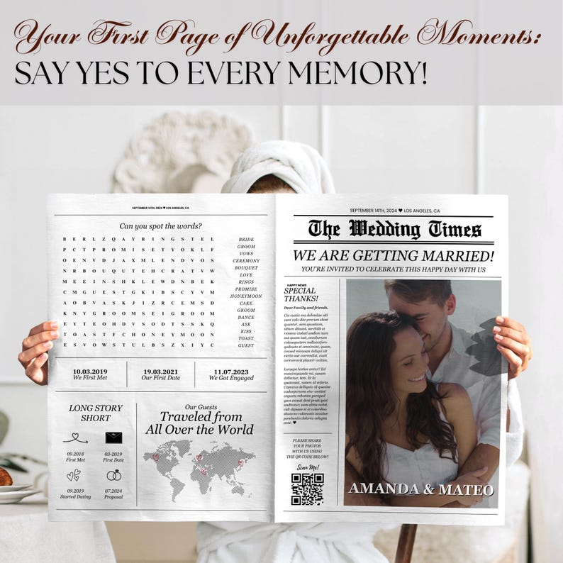 Editable Wedding Newspaper, Printable Wedding Day Timeline, Folded ...