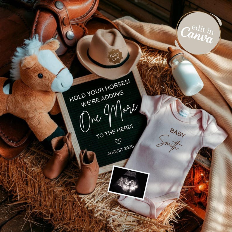 Western Pregnancy Announcement Digital, Cowboy Baby Announcement ...