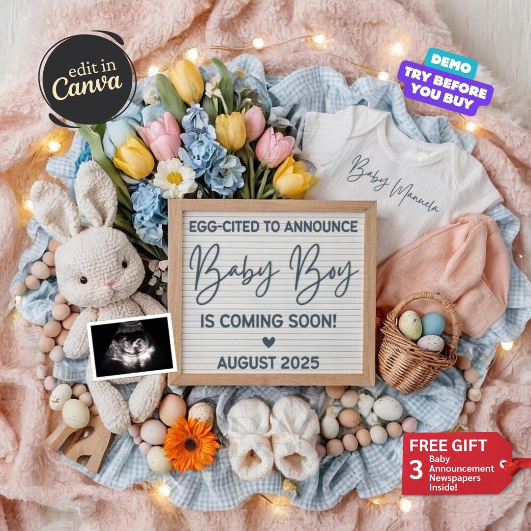 Easter Boy Pregnancy Announcement Digital, Baby Boy Announcement ...