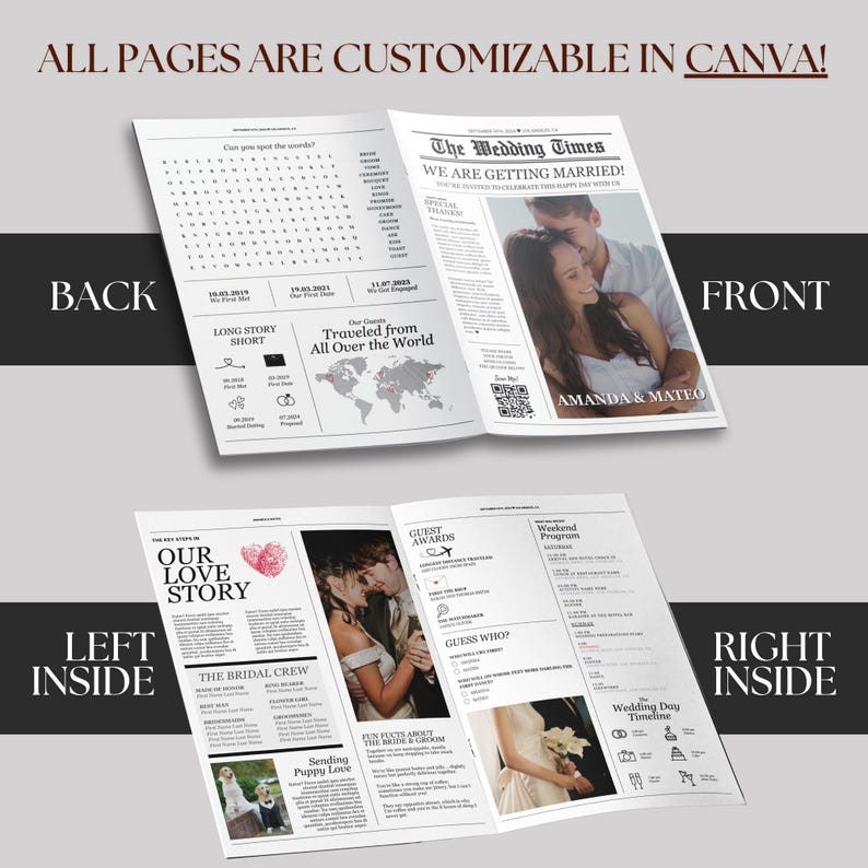 Editable Wedding Newspaper, Printable Wedding Day Timeline, Folded ...