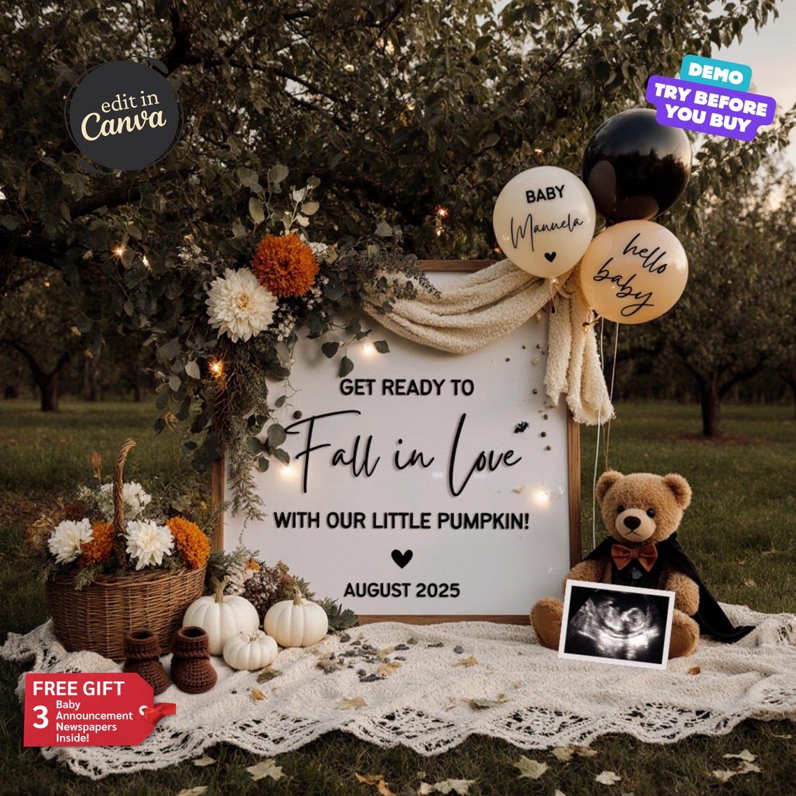 Halloween Baby Announcement Digital, Fall Pregnancy Announcement ...