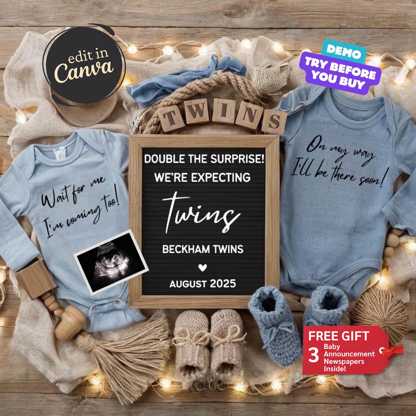 Twins Pregnancy Announcement Digital, Twin Boys Announcement, Baby ...