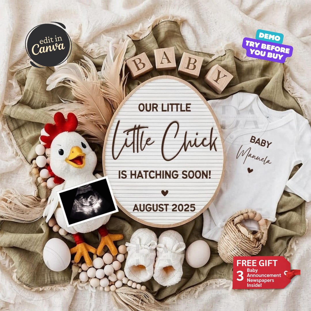 Farm Pregnancy Announcement Digital, Boho Baby Announcement Chicken ...