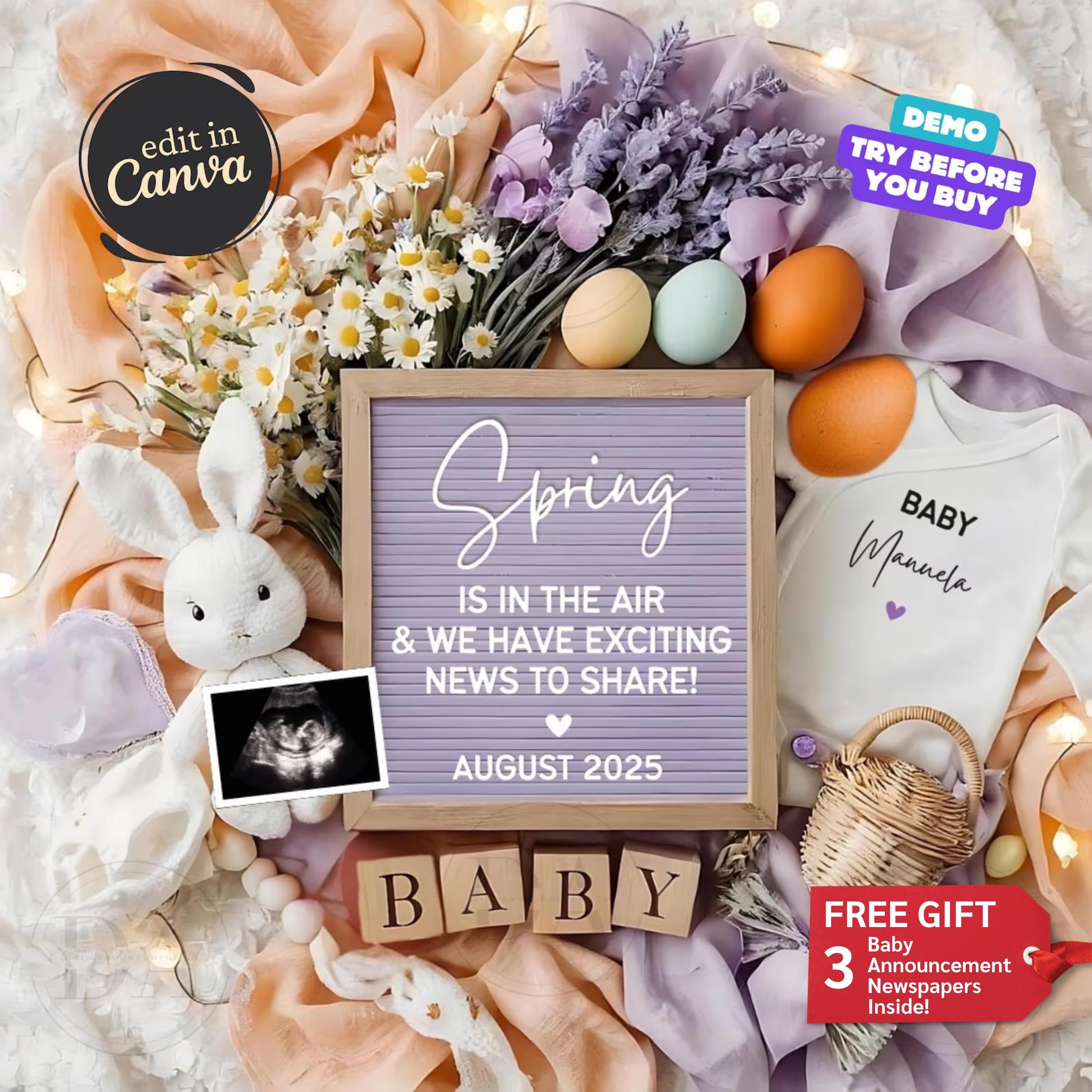 Spring Pregnancy Announcement Digital, Baby Announcement Easter ...