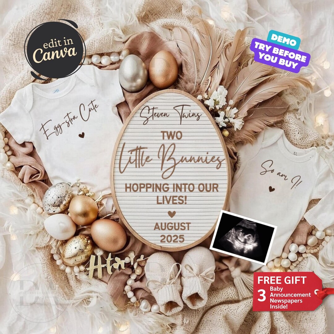 Easter Twins Baby Announcement Digital, Twin Pregnancy Announcement ...