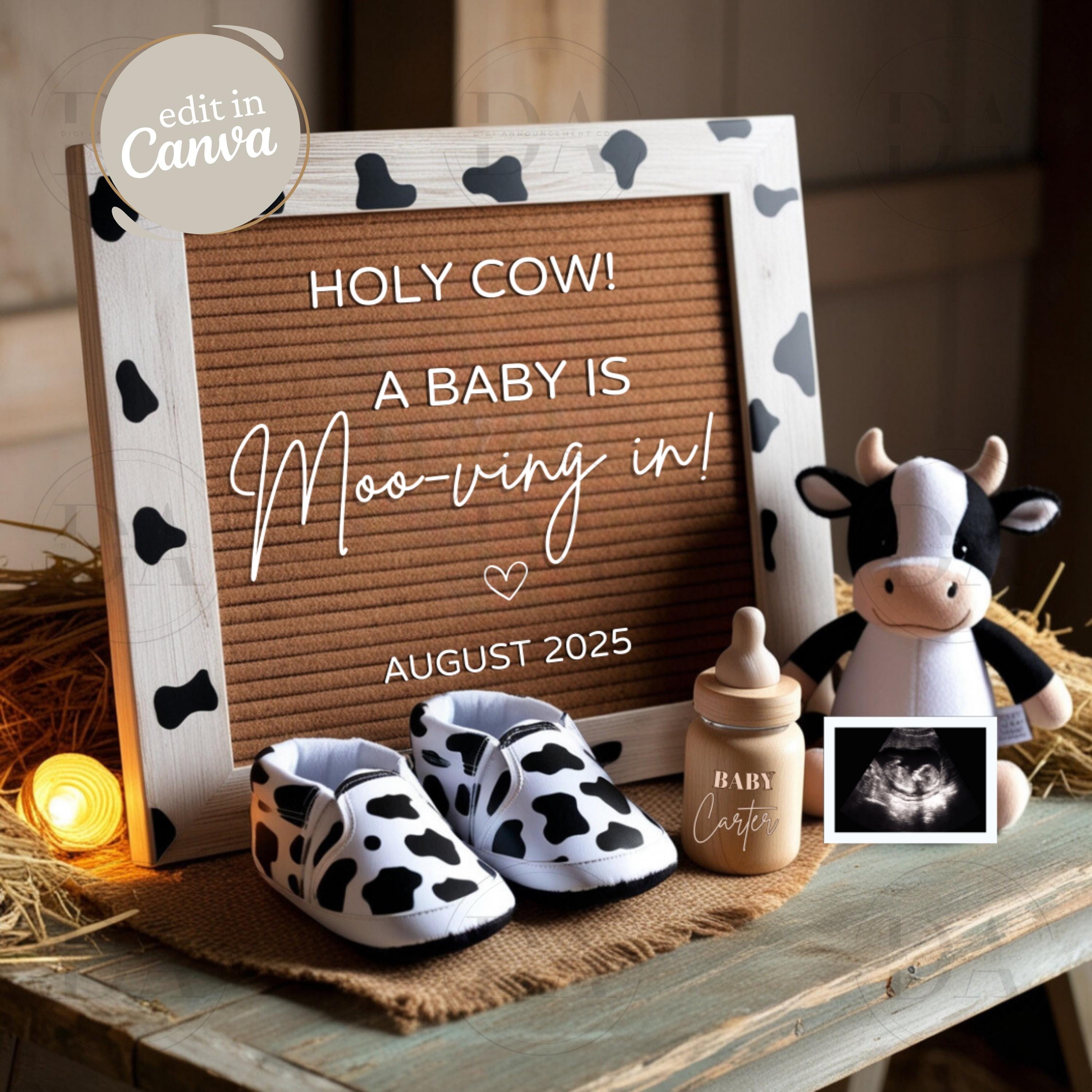 Cow Themed Digital Pregnancy Announcement Gender Neutral, Baby ...