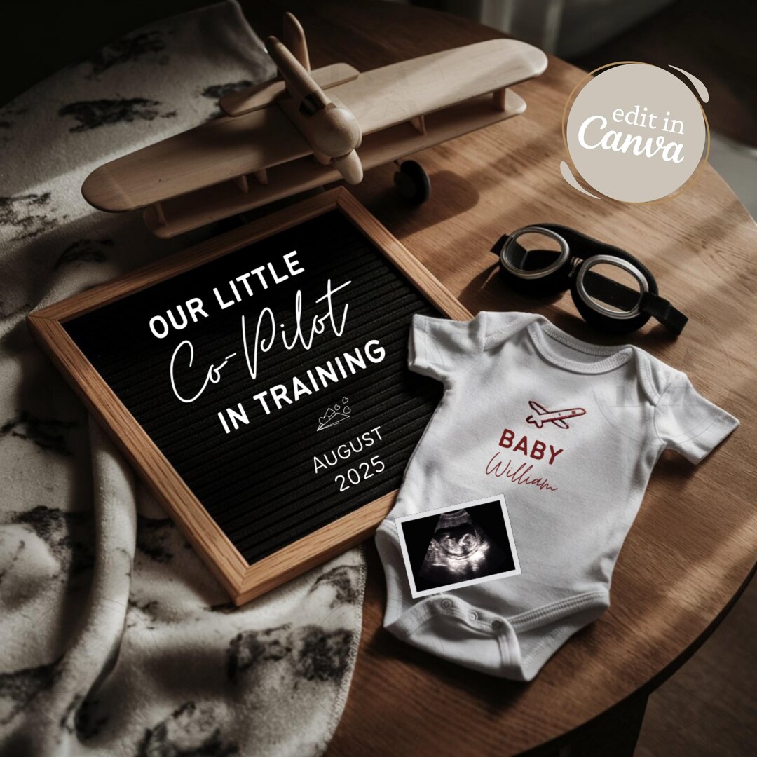 Digital Pilot Pregnancy Announcement, Editable Baby Travel Announcement ...