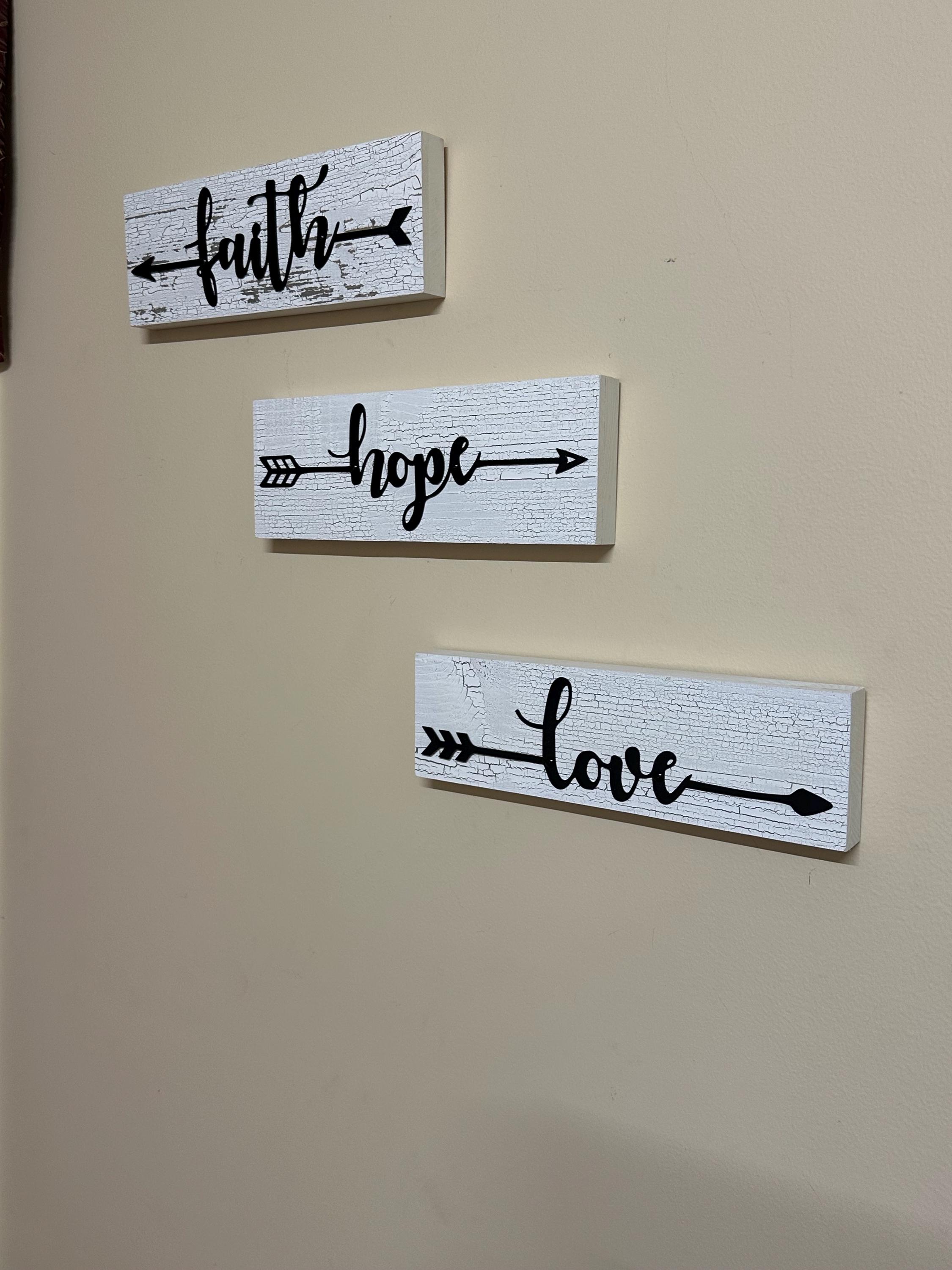 Rustic Display Sign Faith Hope Love Message Shelf Mantel Art Home Decor ...