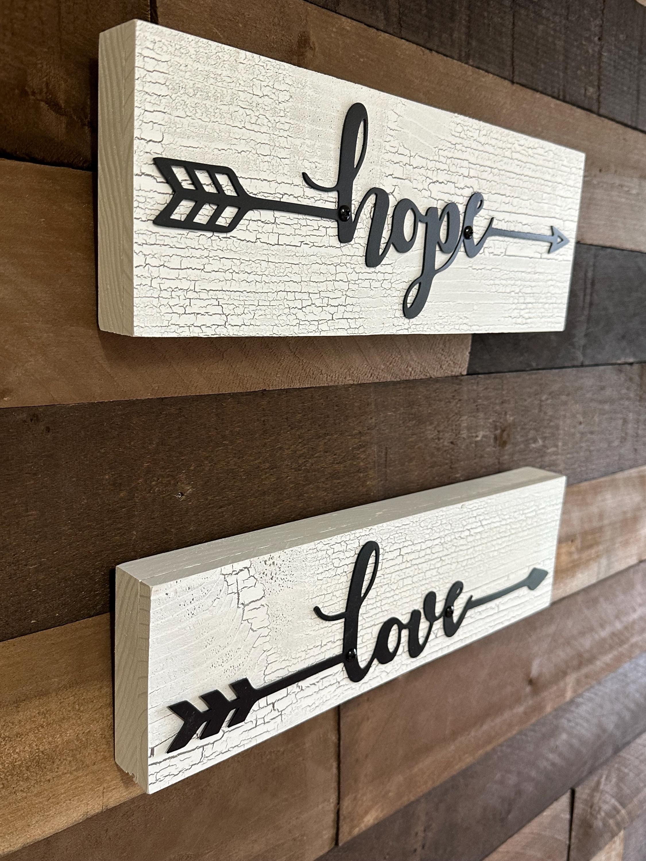 Rustic Display Sign Faith Hope Love Message Shelf Mantel Art Home Decor ...