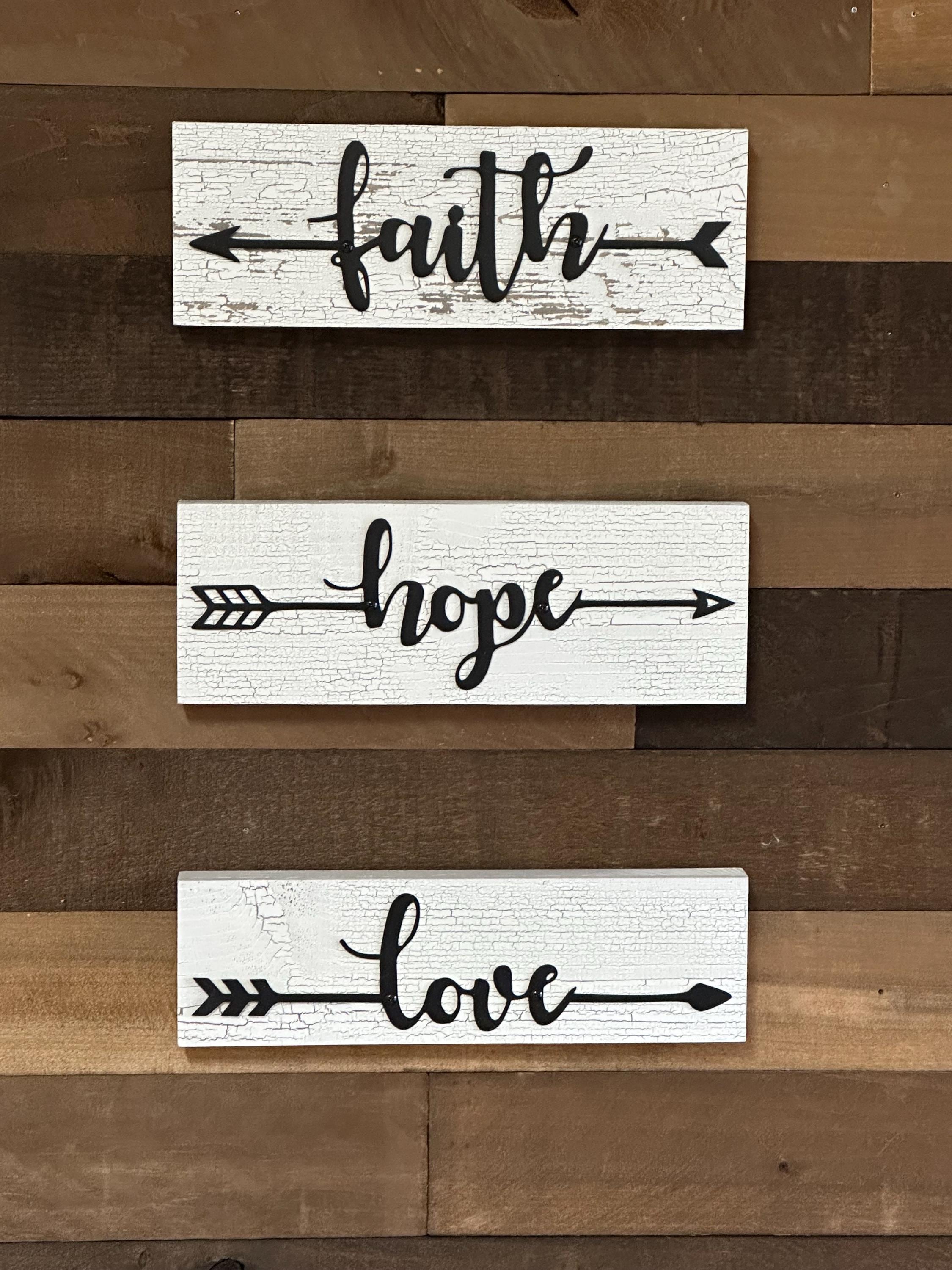 Rustic Display Sign Faith Hope Love Message Shelf Mantel Art Home Decor ...