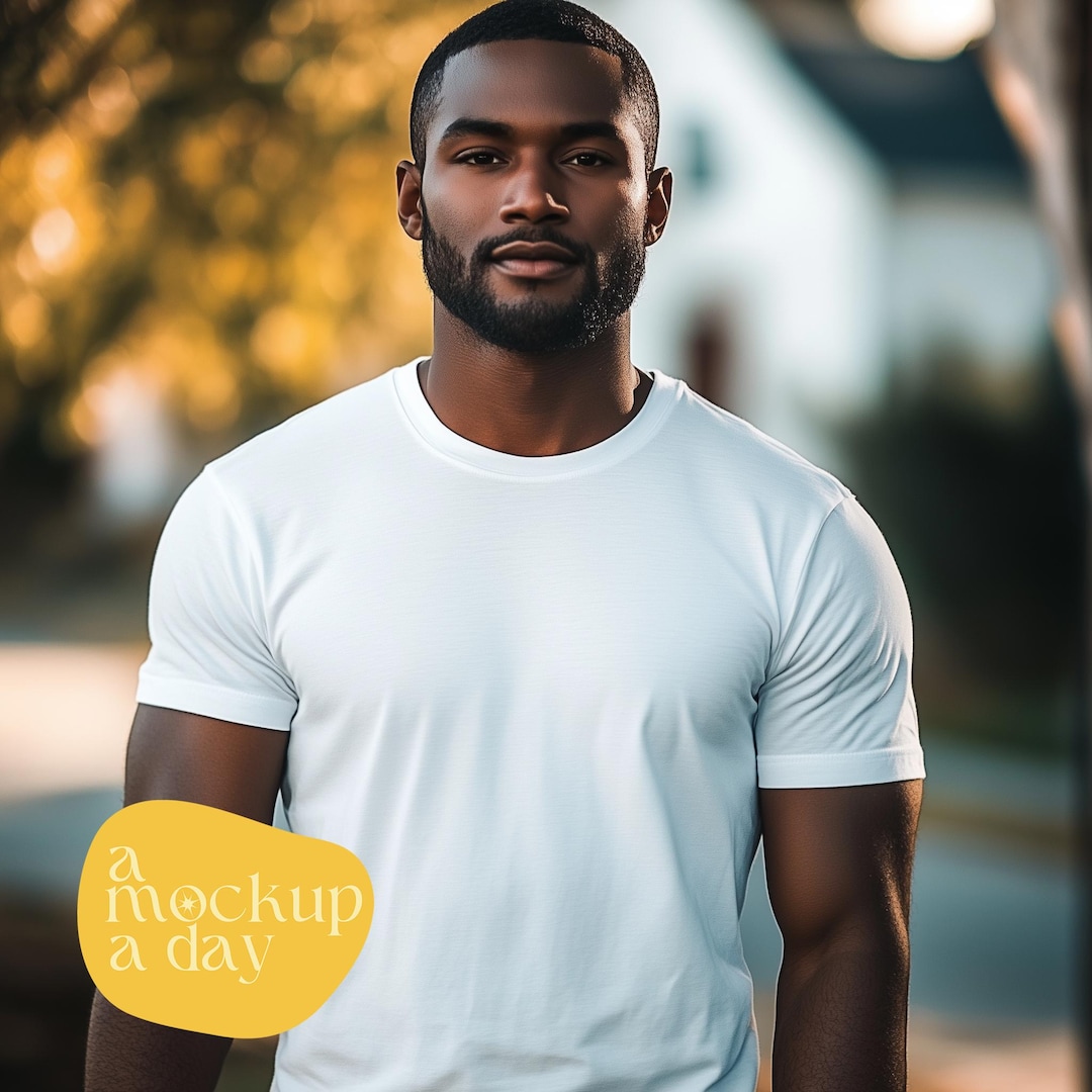 Black Modeling Mockup | Bella Canvas Black Male Model Mockup | White T ...