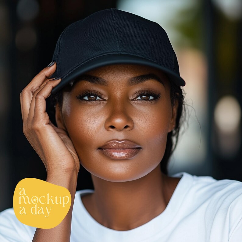 Black Baseball Hat Mockup | Black Female Model (PNG Digital Download ...