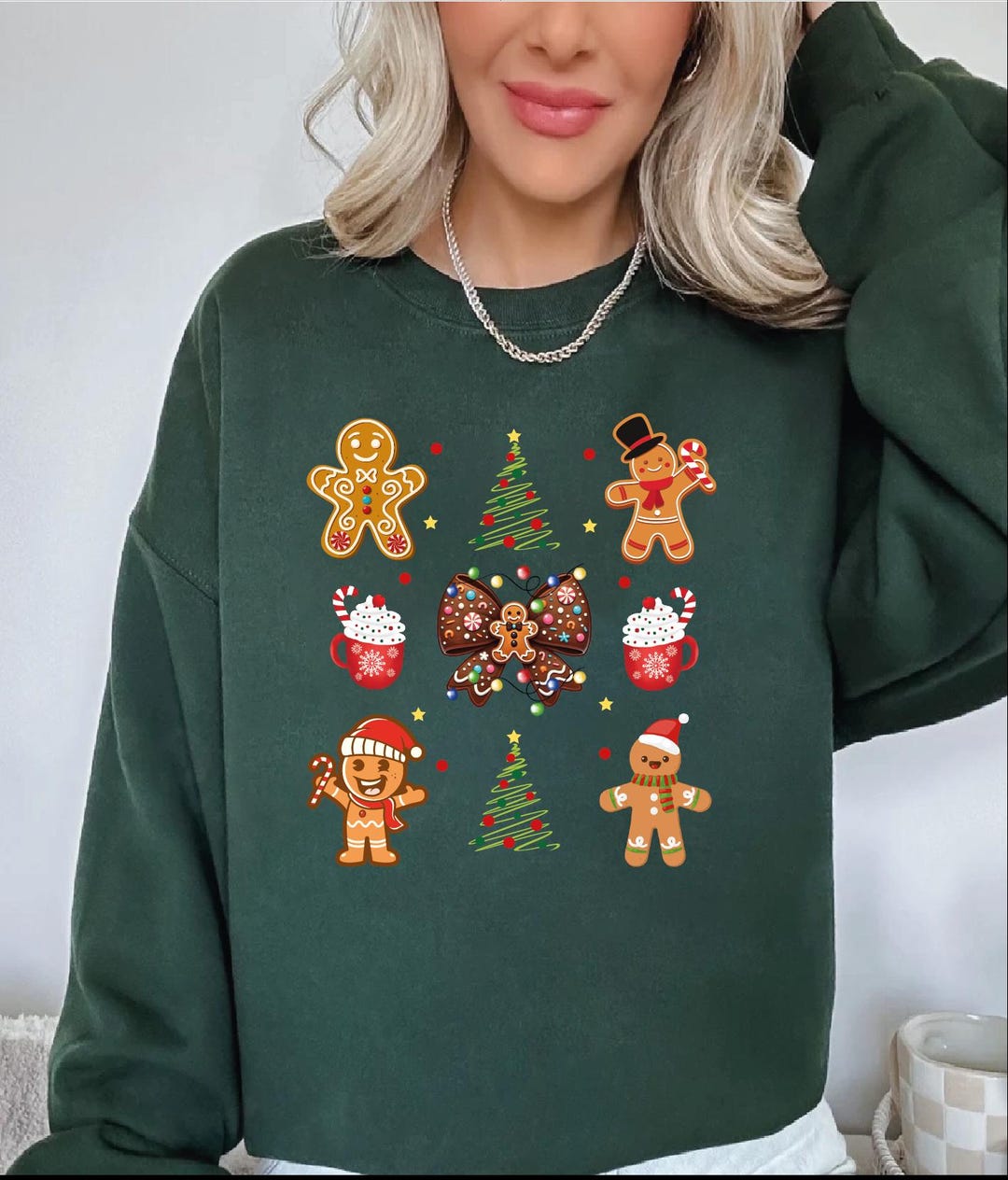 Santa Hat Gingerbread Man Sweatshirt, Gingerbread Bow Christmas Tree ...