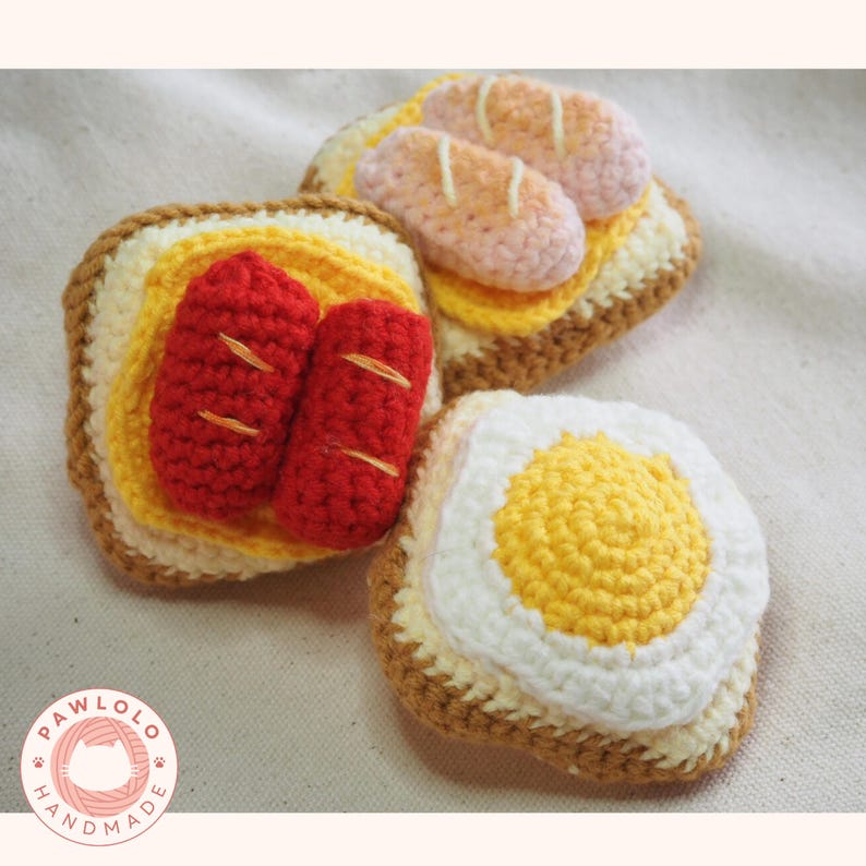 Cute Egg and Sausage Toast Crochet Pin, Decorative Accessories for Bags ...