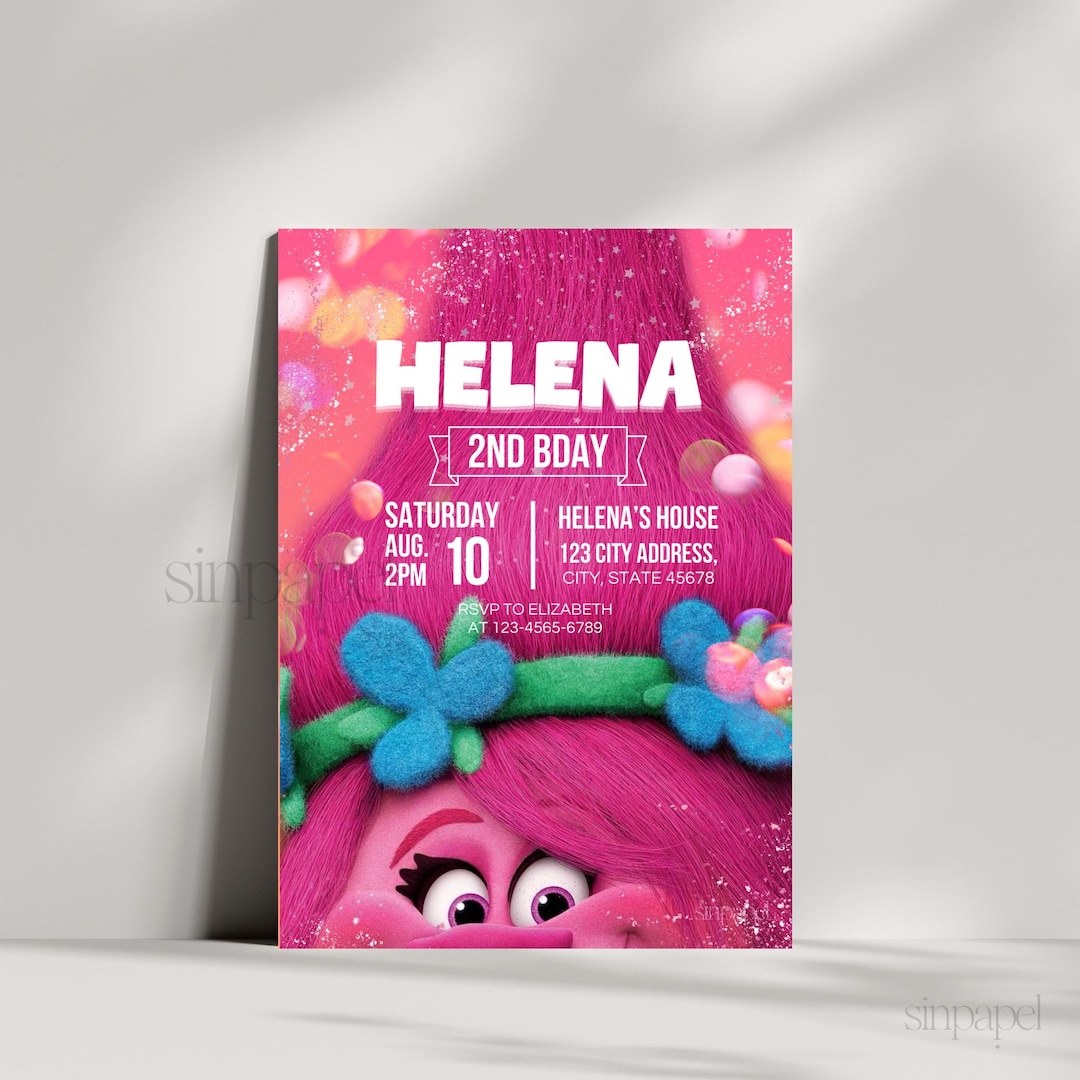 Trolls Poppy Birthday Invitation Editable Digital Template Instant ...
