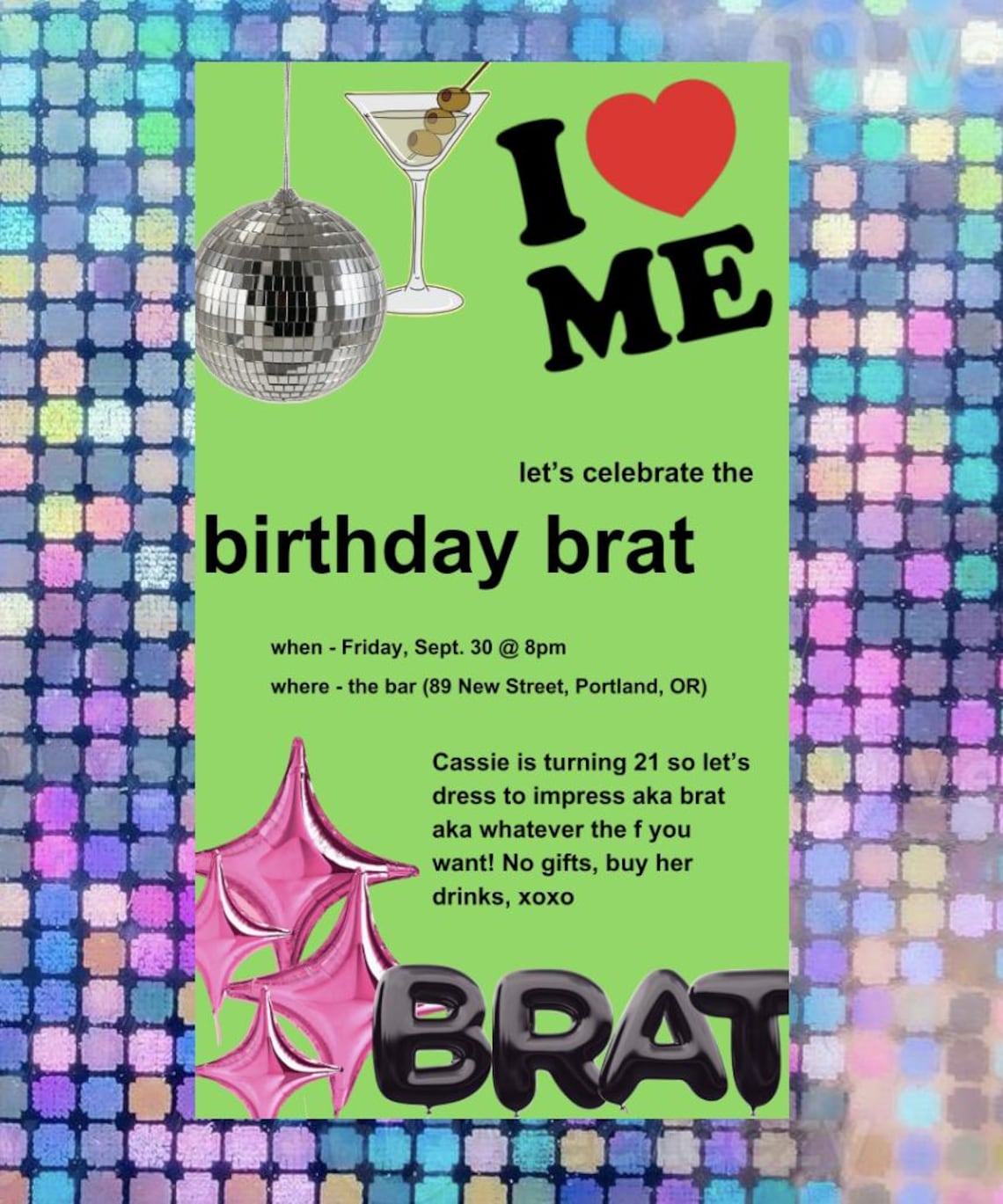 Brat Birthday Digital Invitation - Made for Texting! - Etsy