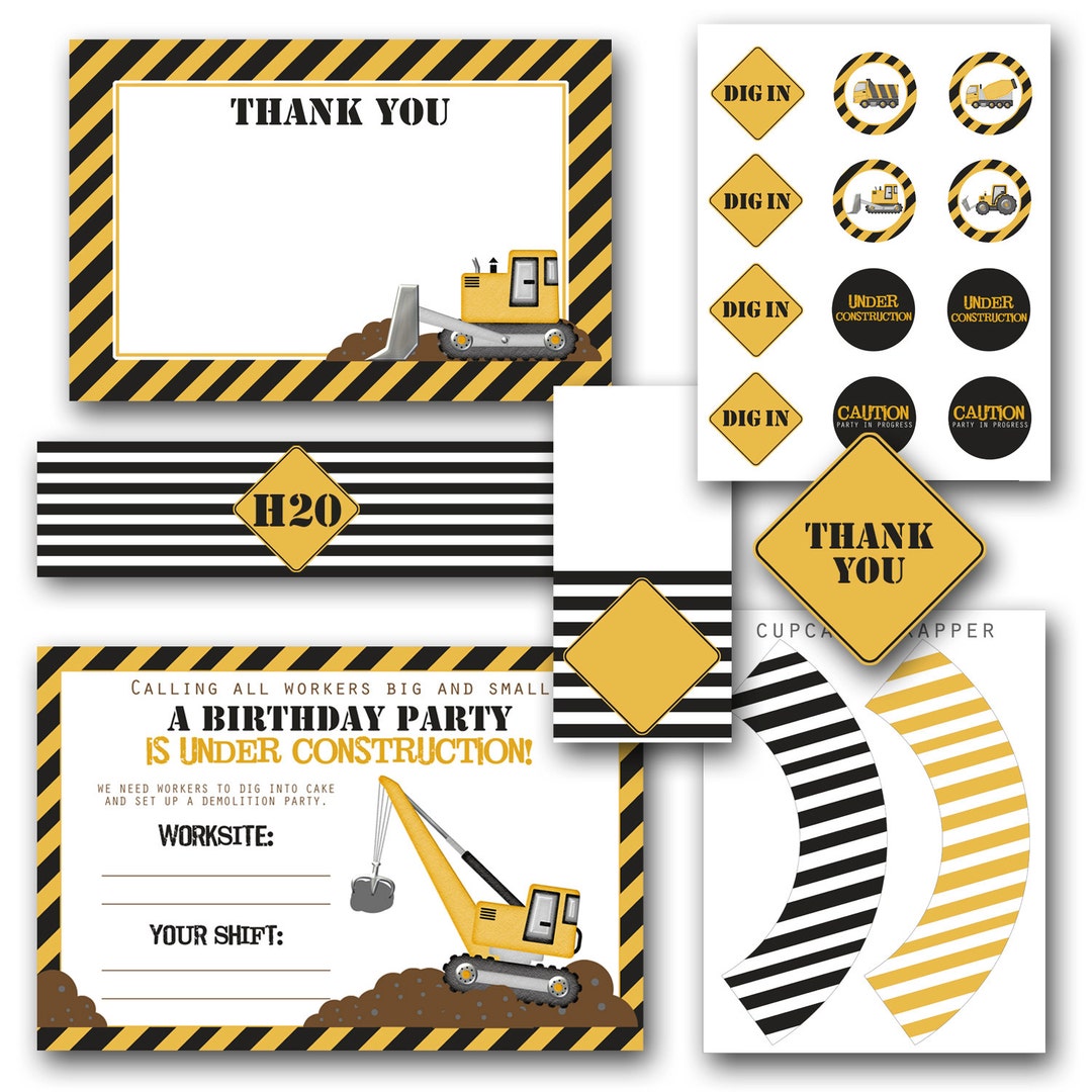Under Construction Birthday PRINTABLE PARTY PACKAGE- Instant Download ...