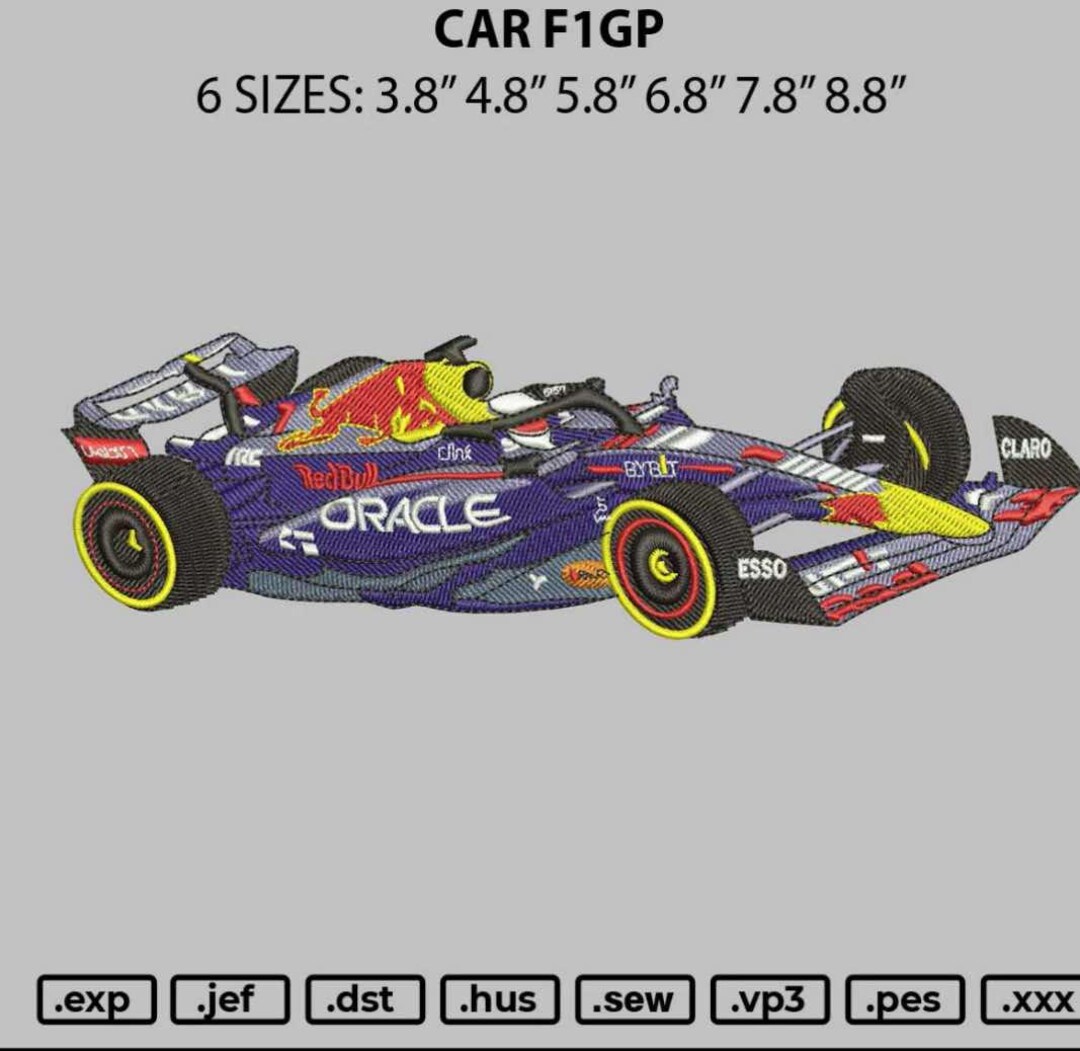 F1 Embroidery Design - Etsy