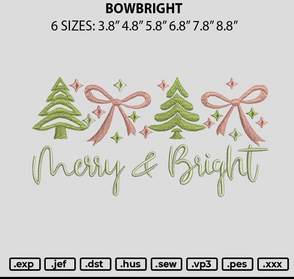 Merry and Bright Christmas Tree Embroidery Design - Etsy