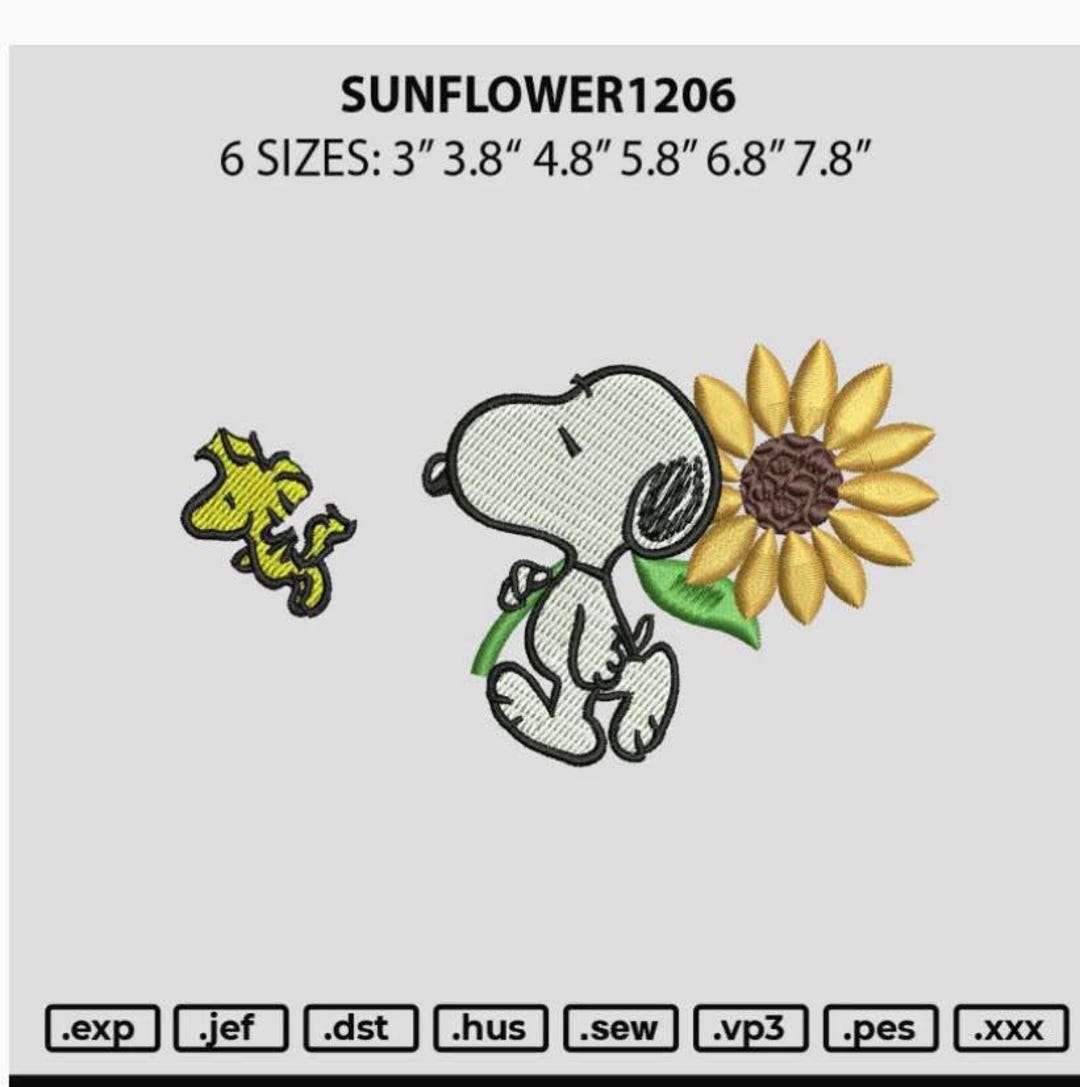 Snoopy Sunflower Embroidery Design - Etsy