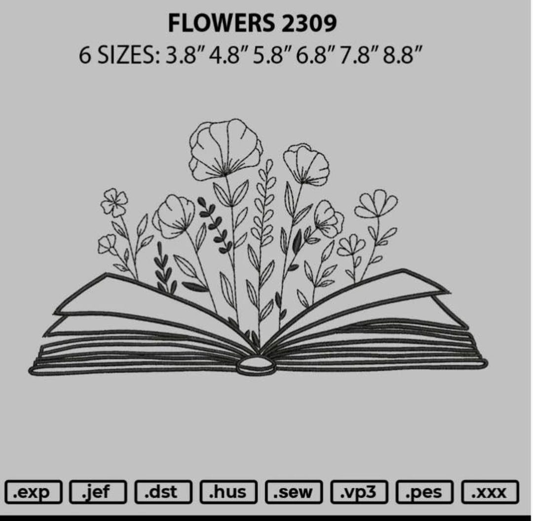 Book With Flowers Embroidery Design - Etsy