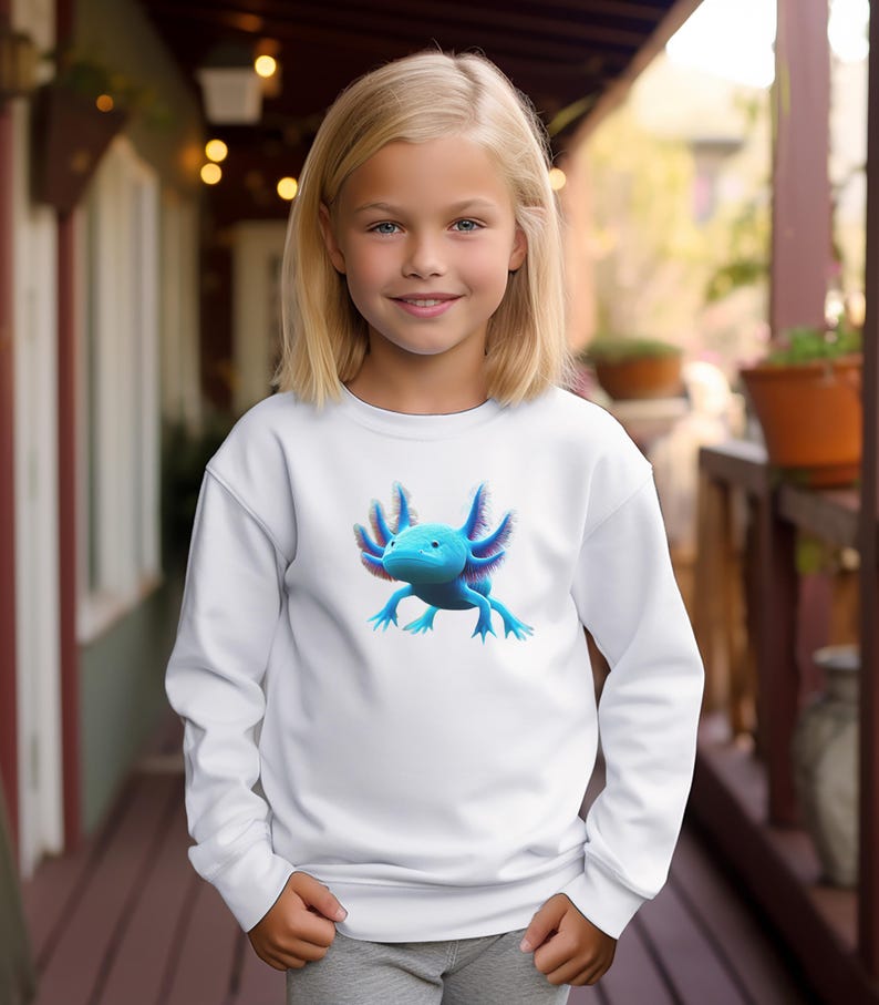 Cute Axolotl Youth Sweatshirt, Kids Animal Sweater, Children's Crewneck ...