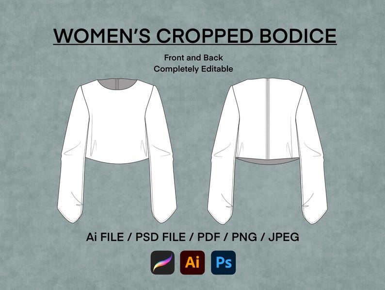 Women's Cropped Bodice Technical Drawing - Long Sleeve Top With Beck ...