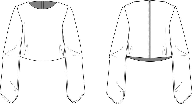Women's Cropped Bodice Technical Drawing - Long Sleeve Top With Beck ...