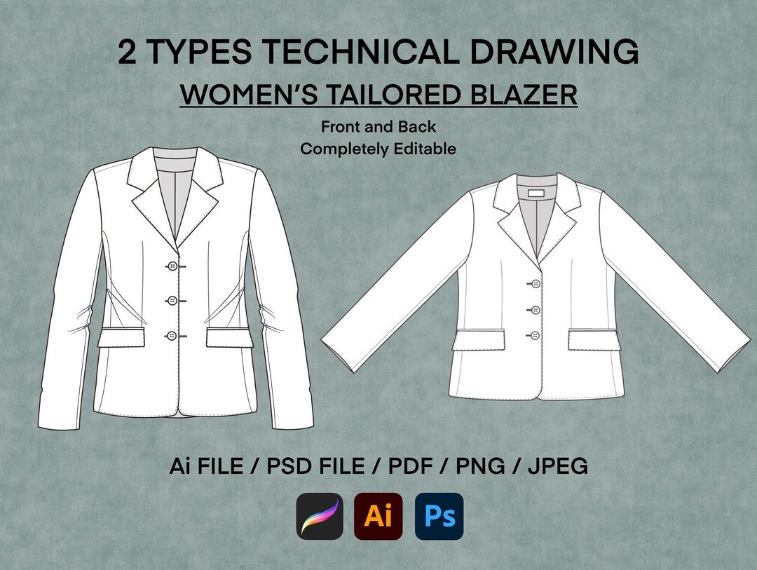 2 Types Women's Tailored Blazer Mockup Pack, Vector Illustrator Mockup ...