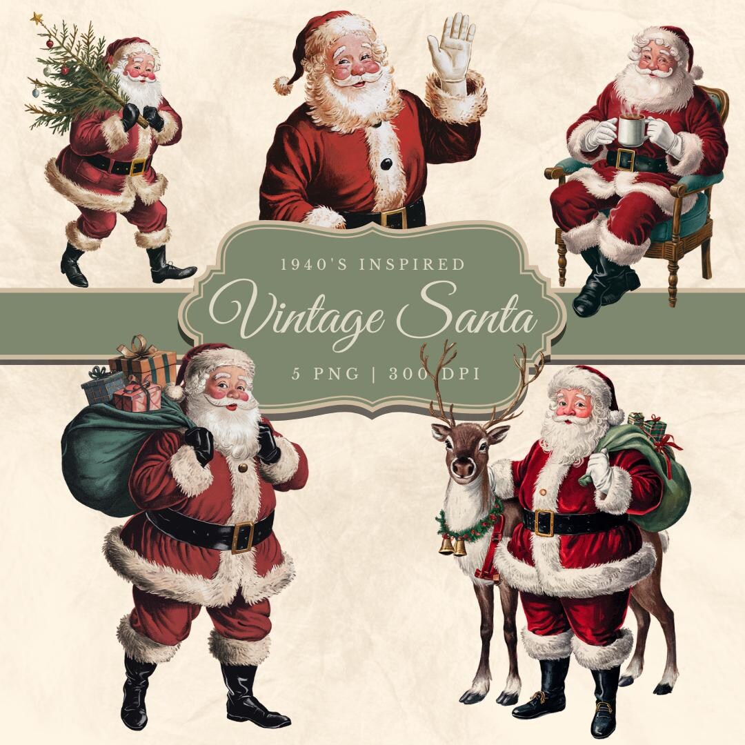 Vintage Santa PNG | Santa Clipart Transparent Background | Retro Santa ...