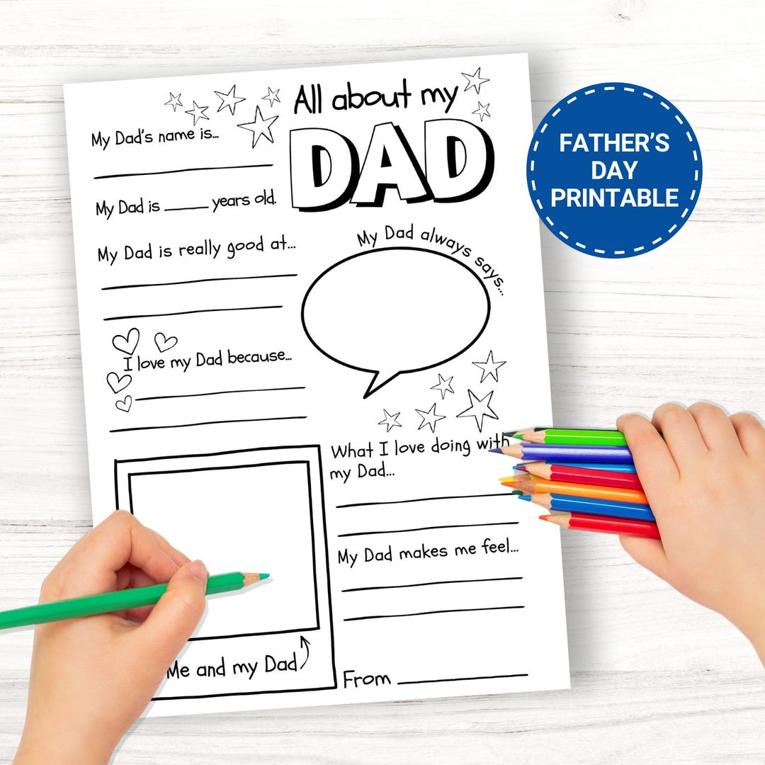 All About My Dad Printable | Father's Day Download | Father's Day ...