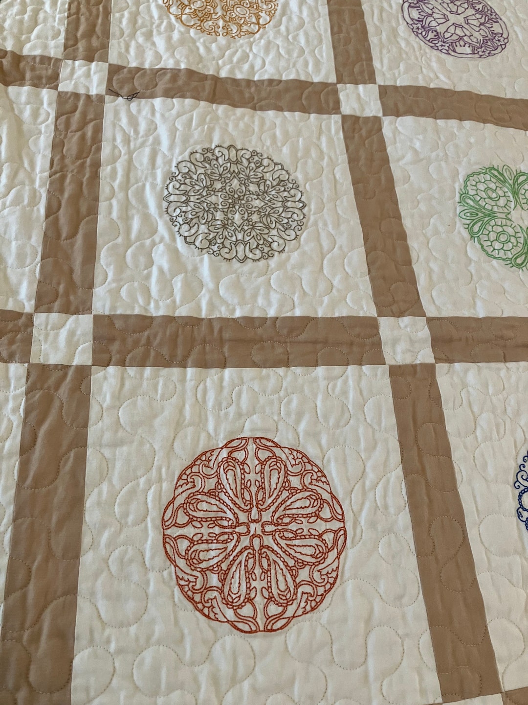 King Indian Machine Embroidered Squares Quilt - Inventory Reduction - Etsy