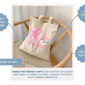 K is for Kindergarten Tote Bag, Alphabet Tote Bag, Prek Teacher Tote ...
