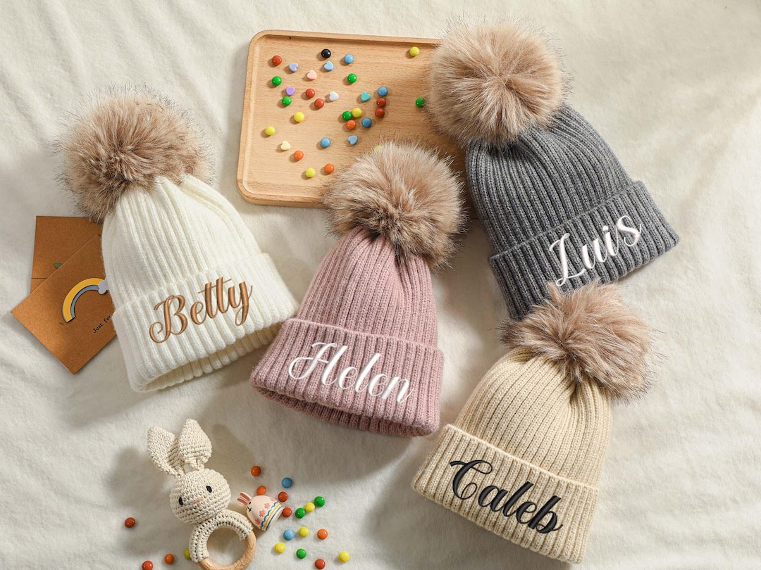 Personalized Baby Pom Pom Beanie Hat,custom Newborn Hat Gift ...