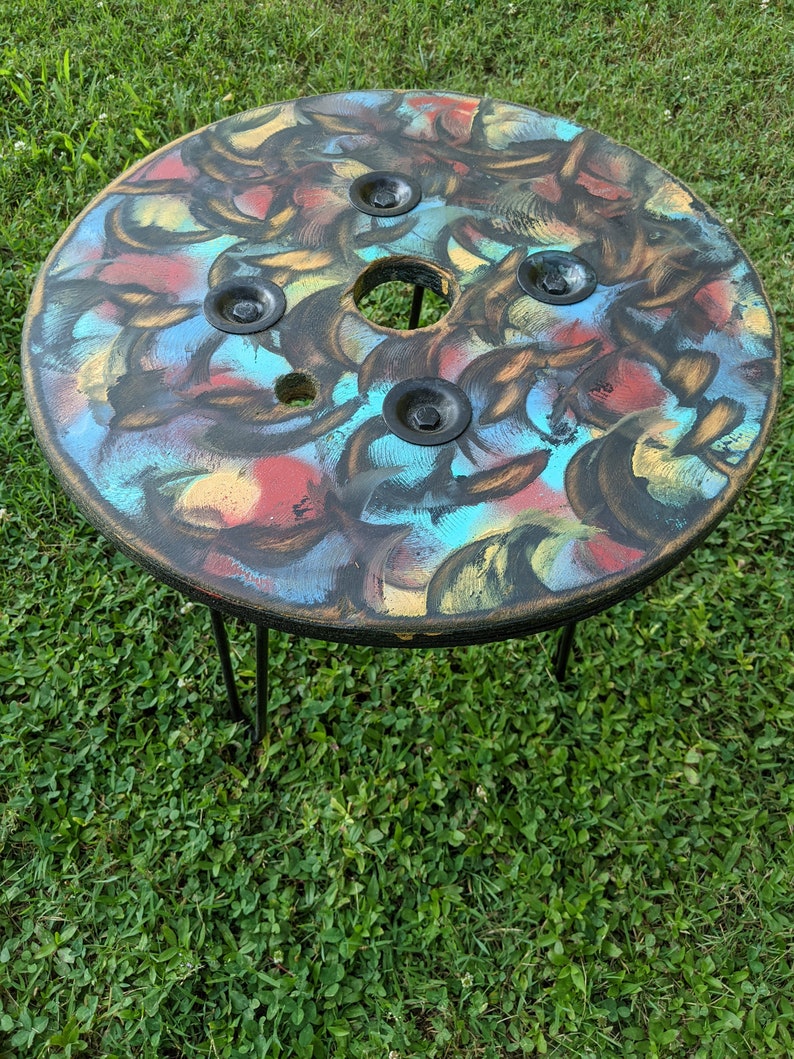 Colorful Reclaimed Spool Round UPCYCLED Patio Side Table - Etsy