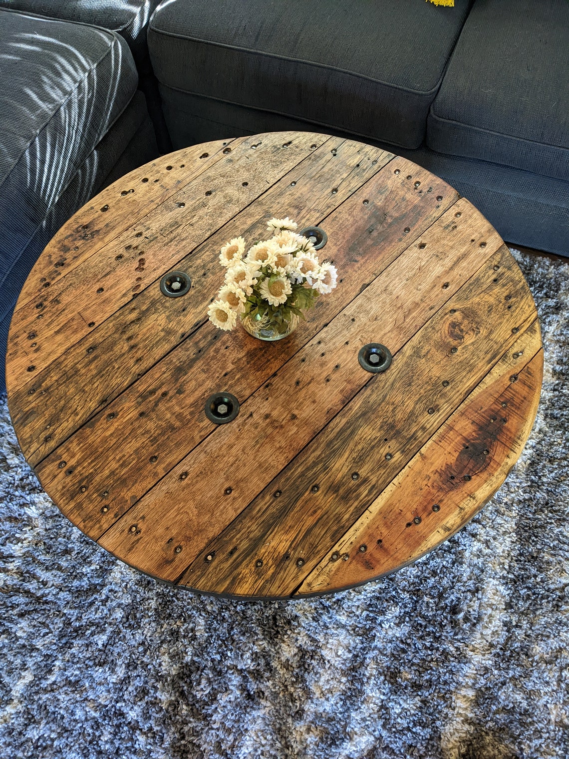 Upcycled Round Spool Coffee Table Reclaimed Wood & Metal - Etsy