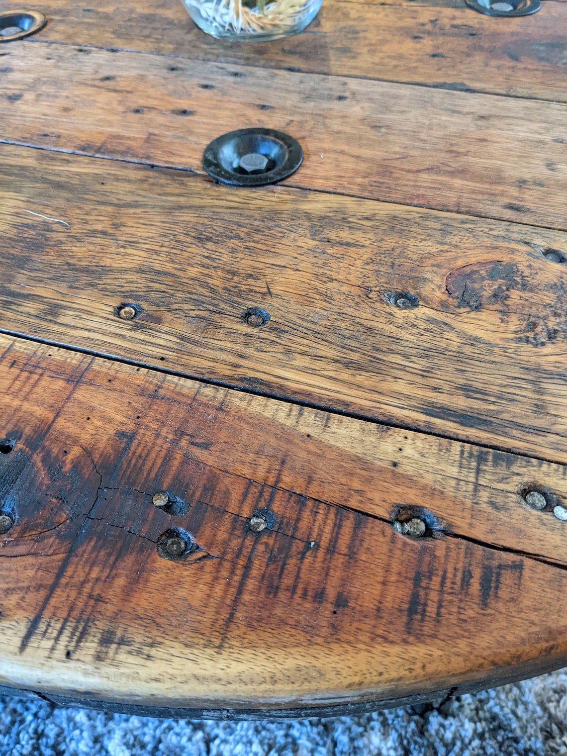 Upcycled Round Spool Coffee Table Reclaimed Wood & Metal - Etsy