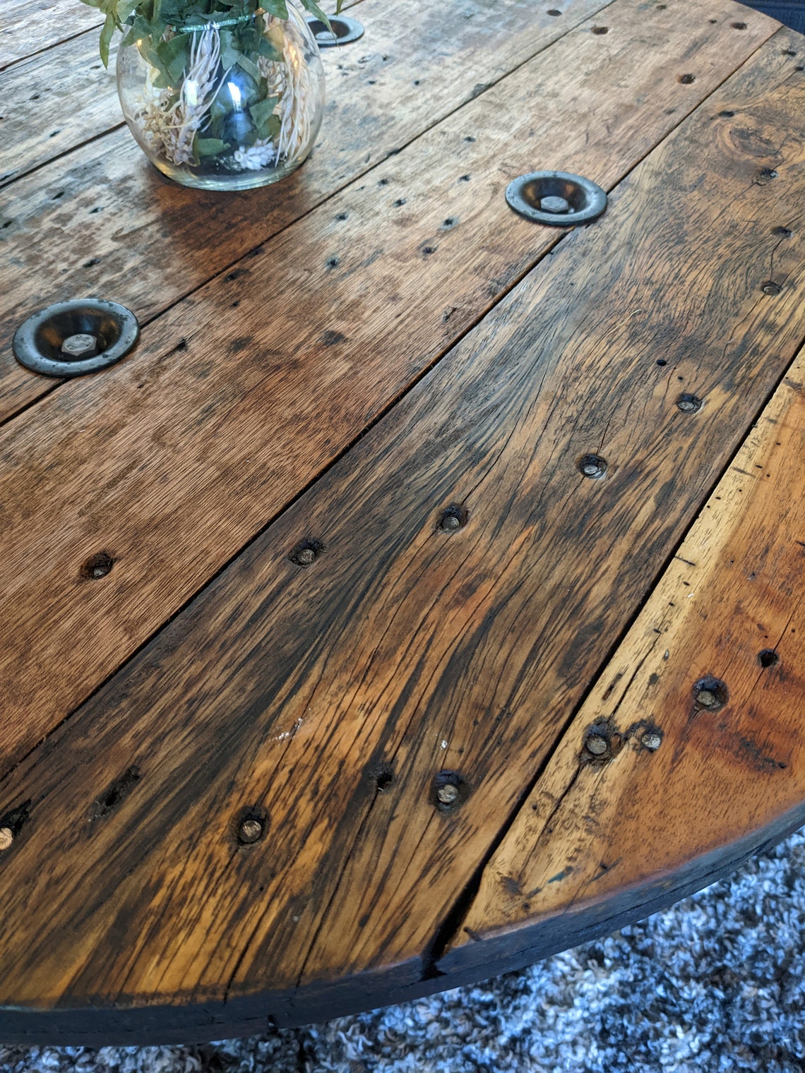 Upcycled Round Spool Coffee Table Reclaimed Wood & Metal - Etsy